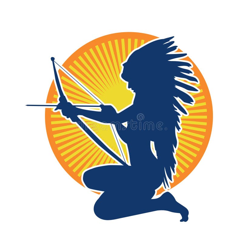 Silhouette of a Tribal Archer Warrior Female in Action Pose Stock ...