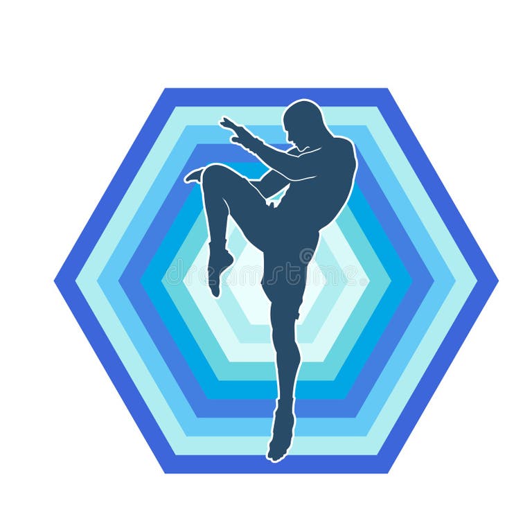 Silhouette of a Male Kickboxer Athlete in Action Pose. Stock Vector ...