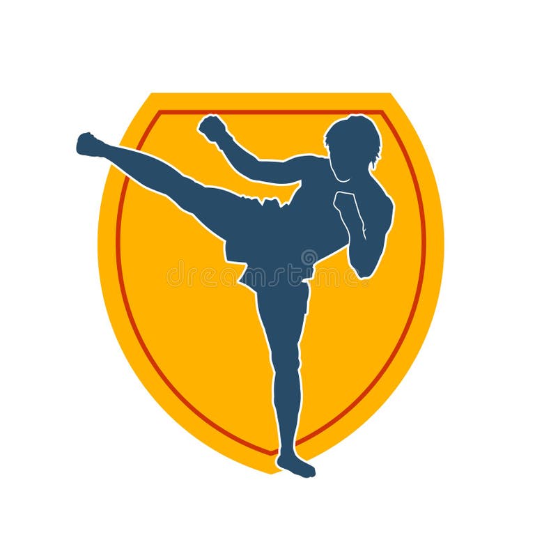 Silhouette of a Male Kickboxer Athlete in Action Pose. Stock Vector ...