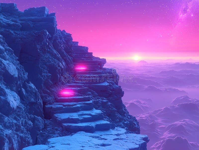 Anomalous Staircase Twists and Rises Glowing Void Surrounded Desolate ...