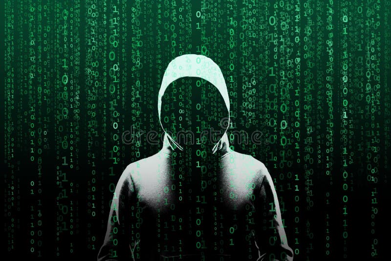 Anonymous Computer Hacker with a Smartphone Over Abstract Digital ...