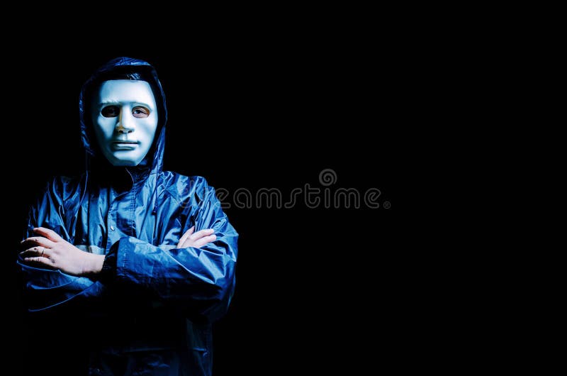 Anonymous Computer Hacker in White Mask and Hoodie. Obscured Dark Face ...