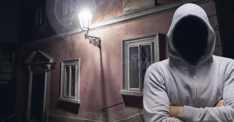 Anonymous Criminal in Hood on Dark Street Stock Image - Image of ...