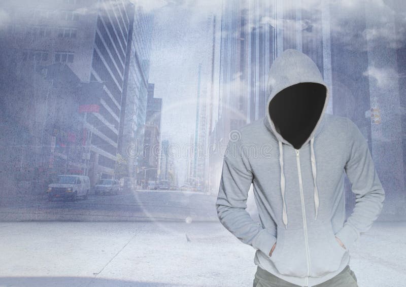 Anonymous Criminal in Hood in Front of City Street Stock Illustration ...