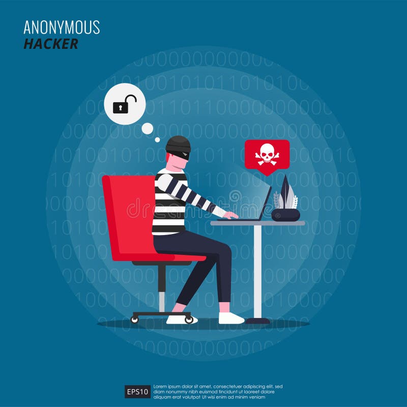 Anonymous Hacker Activity Concept. Man with Mask Character Design Doing Cyber Crime with His ...
