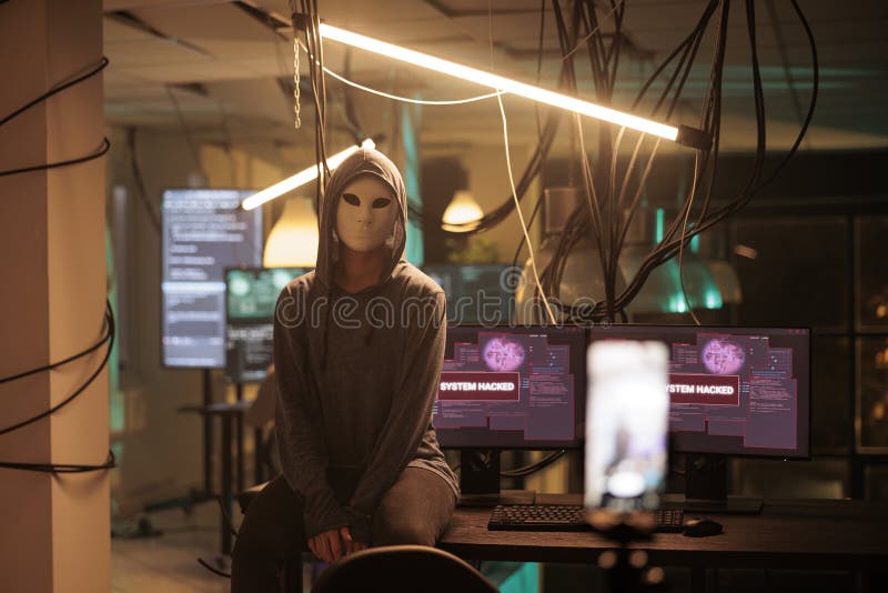 Anonymous Hacker Attacking Database Server Portrait, Cybercrime Stock Photo - Image of ...