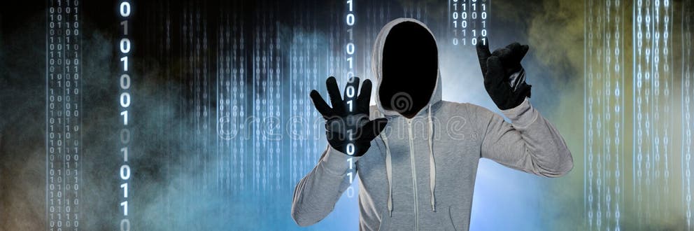 Anonymous Hacker with Computer Code Binary Interface Stock Photo - Image of flash, burglar ...