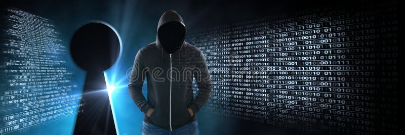 Anonymous Hacker with Computer Code Binary Interface and Keyhole Stock ...