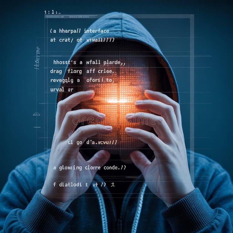 Anonymous Hacker Concealing Identity with Code Stock Illustration ...