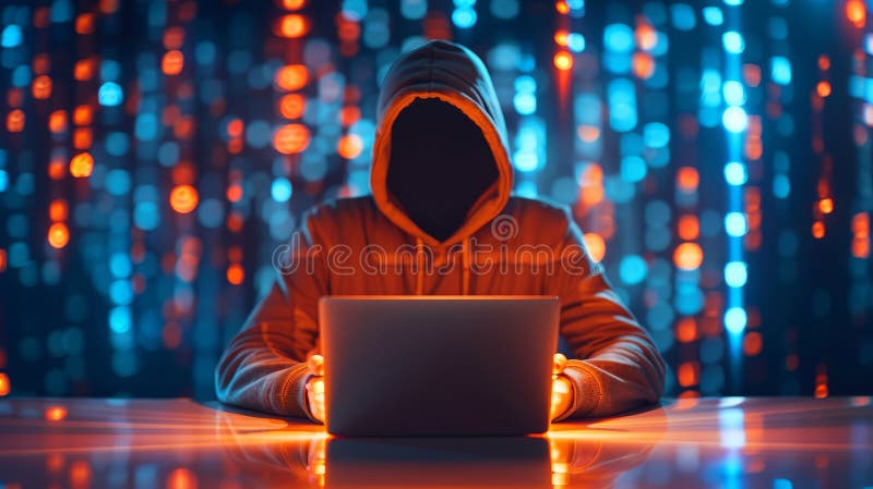 Anonymous Hacker in Dark Room with Laptop Stock Illustration ...