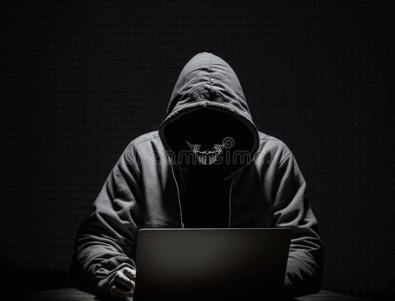 Anonymous Hacker without Face Typing Computer Laptop. Concept of ...