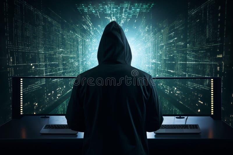 Anonymous Hacker With A Hood Full Rear View Coding Stock Illustration Illustration Of White
