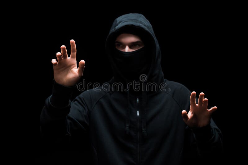 Anonymous Hacker in Hood Gesturing Isolated Stock Image - Image of ...