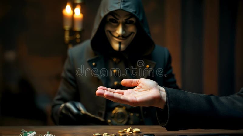 Anonymous Hacker in Hooded Cloak Exchanging Money - Cryptocurrency ...