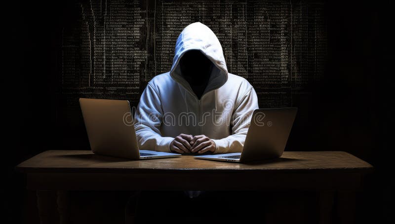 Anonymous Hacker in Hoodie Using Computer Laptop for Organizing Massive ...