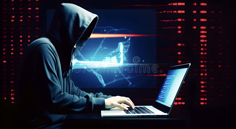 Anonymous Hacker With Laptop Concept Of Dark Web Hacking Cybersecurity Ai Generated Image