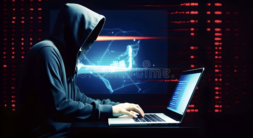 Anonymous Hacker with Laptop. Concept of Dark Web, Hacking Cybersecurity. AI Generated Image ...