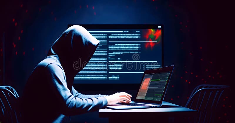 Hacker Typing Computer. Concept of Cybercrime, Cyberattack, Dark Web. AI Generated Stock ...