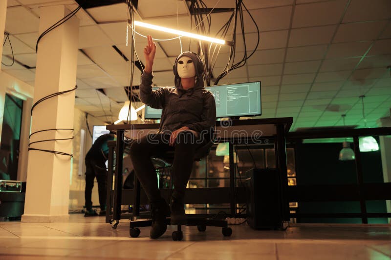 Anonymous Hacker Making Hand Gesture In Augmented Reality Stock Image Image Of Virus Hacker