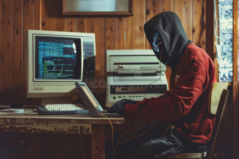 Anonymous Hacker Next To Vintage Computer Stock Photo - Image of email ...