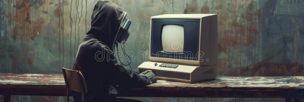 Anonymous Hacker Next To Vintage Computer Stock Photo - Image of hack ...