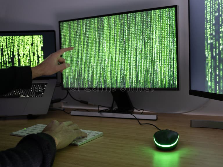 Anonymous Hacker Pointing with Finger on the Screen. Internet Security Flaws Warning Concept ...