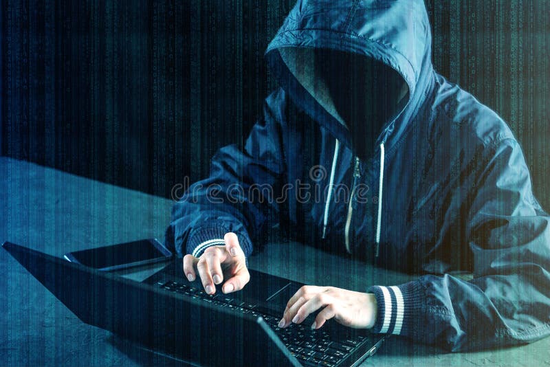Anonymous Hacker Programmer Uses A Laptop To Hack The System Stealing Personal Data Concept Of