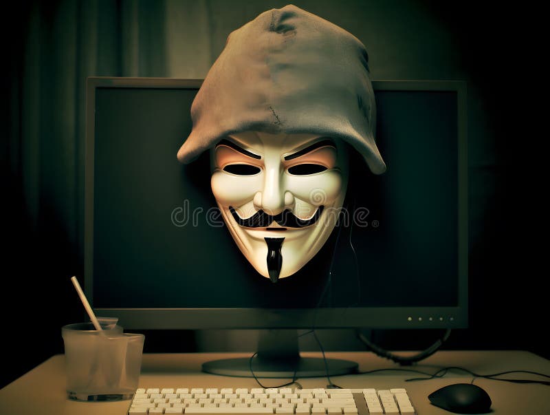 Anonymous Hacker in Screen of Computer Monitor. Concept of Hacking ...