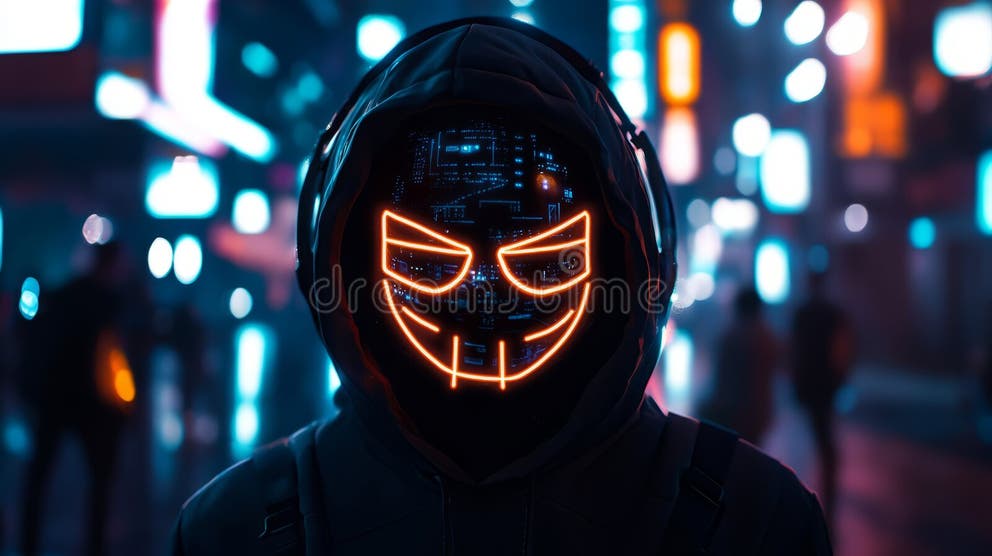 Anonymous Hacker Screen Filled with Overlapping Digital Noise, Masked Commands, and Neon ...