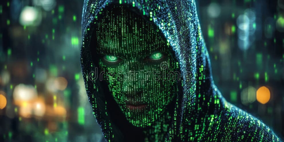 Anonymous Hacker Screen Filled with Overlapping Digital Noise, Masked Commands, and Neon ...