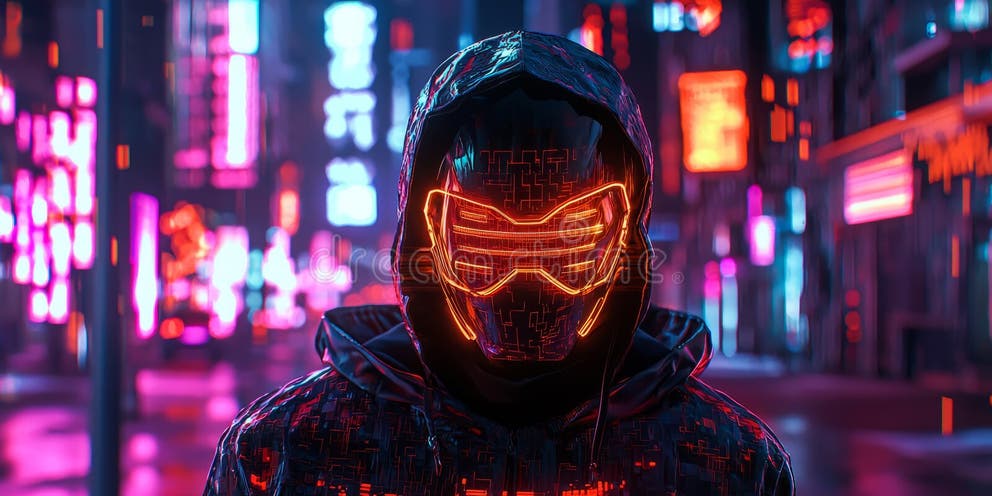 Anonymous Hacker Screen Filled with Overlapping Digital Noise, Masked Commands, and Neon ...