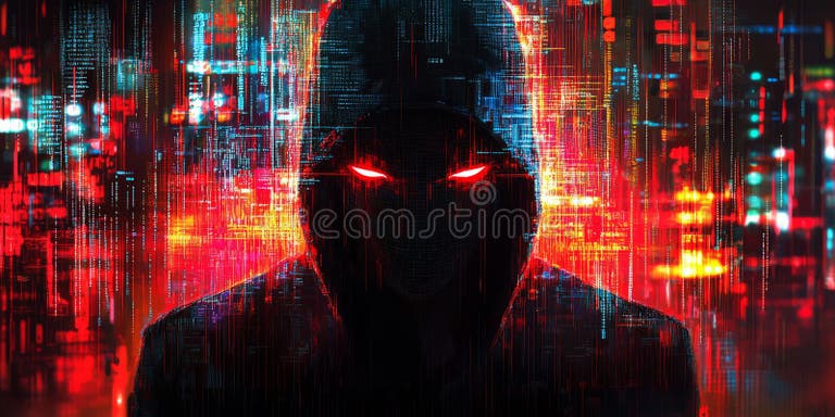 Anonymous Hacker Screen Filled with Overlapping Digital Noise, Masked Commands, and Neon ...