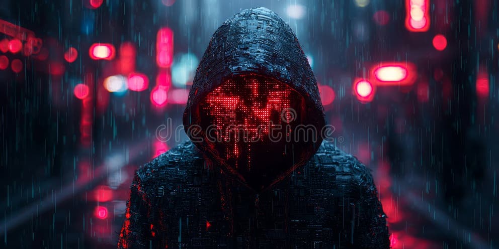 Anonymous Hacker Screen Filled with Overlapping Digital Noise, Masked Commands, and Neon ...
