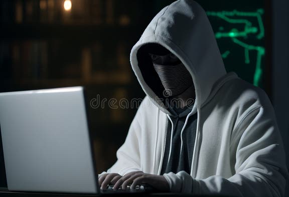 Anonymous Hacker with a White Sweatshirt is Typing on a Computer. AI ...