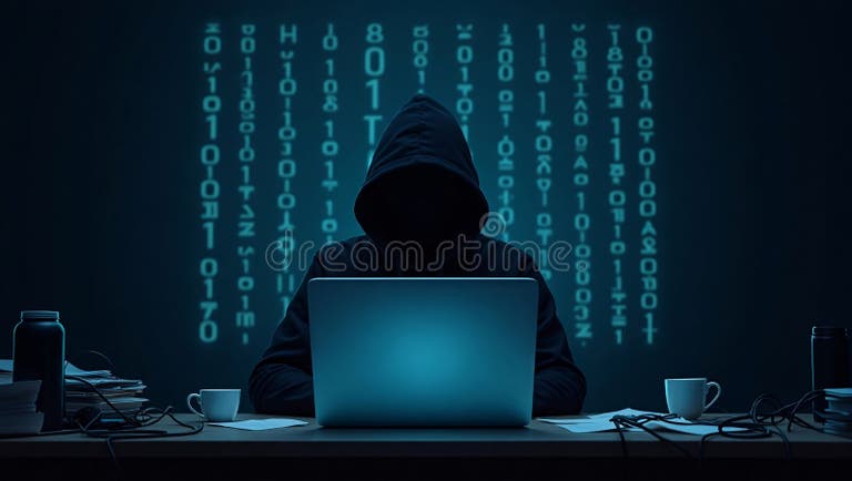 Anonymous Hacker at Work stock illustration. Illustration of hacker - 388780613