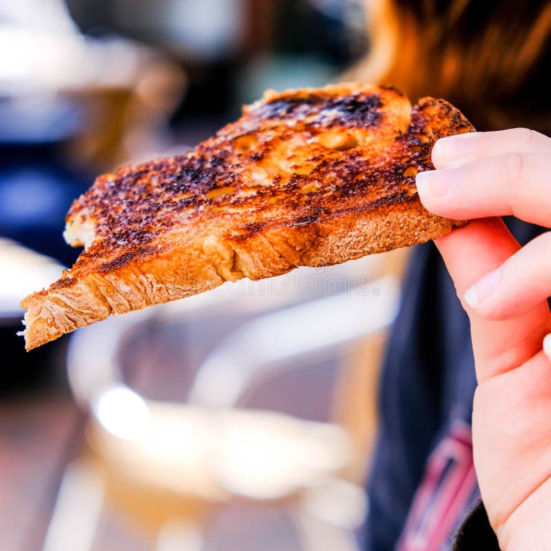 Anonymous Hand Holding a Slice of Hot Buttered Toast Stock Image ...