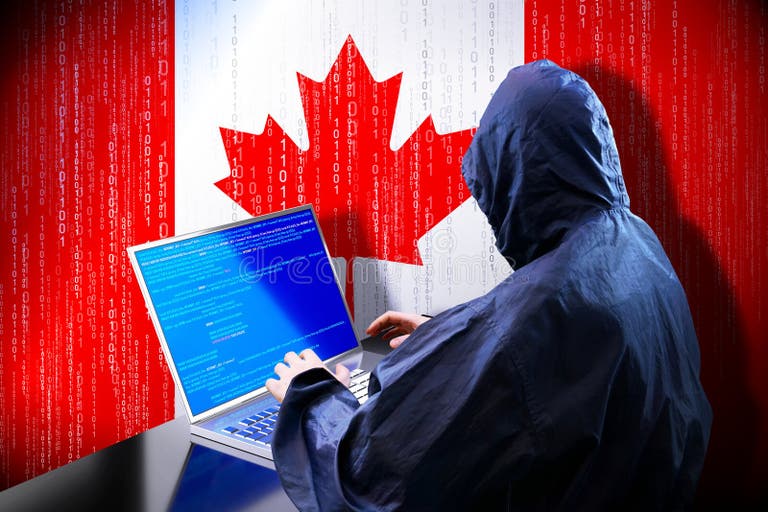 Anonymous Hooded Hacker, Flag of Canada, Binary Code - Cyber Attack ...