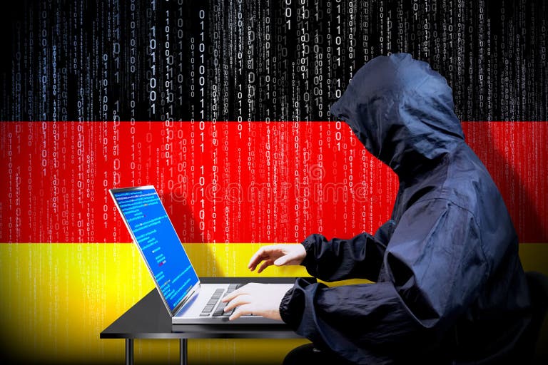 Anonymous Hooded Hacker, Flag of Germany, Binary Code - Cyber Attack ...