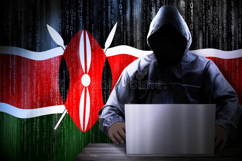 Anonymous Hooded Hacker Flag Of Kenya Binary Code Cyber Attack