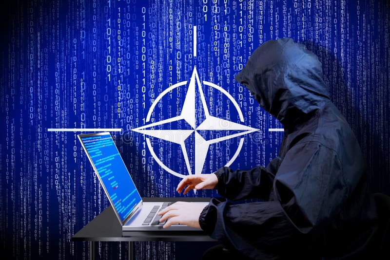 Anonymous Hooded Hacker, Flag of NATO, Binary Code - Cyber Attack ...
