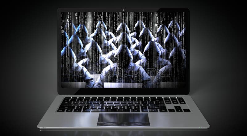 Anonymous Hooded Hackers on Laptop Screen - Cyber Attack Concept Stock ...
