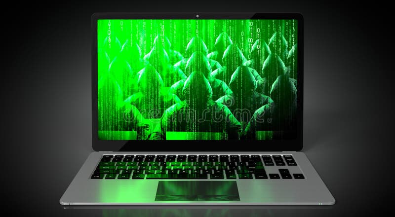 Anonymous Hooded Hackers on Laptop Screen - Cyber Attack Concept Stock ...