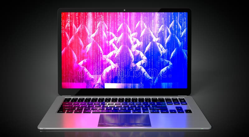 Anonymous Hooded Hackers on Laptop Screen - Cyber Attack Concept Stock ...