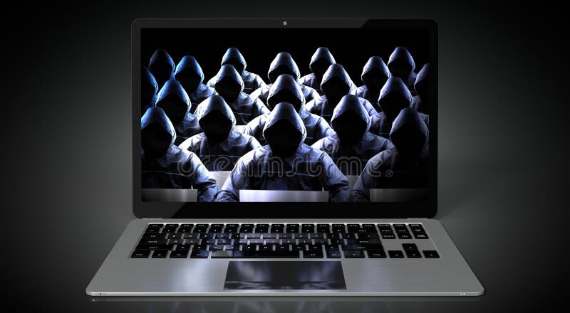 Anonymous Hooded Hackers on Laptop Screen Stock Illustration ...