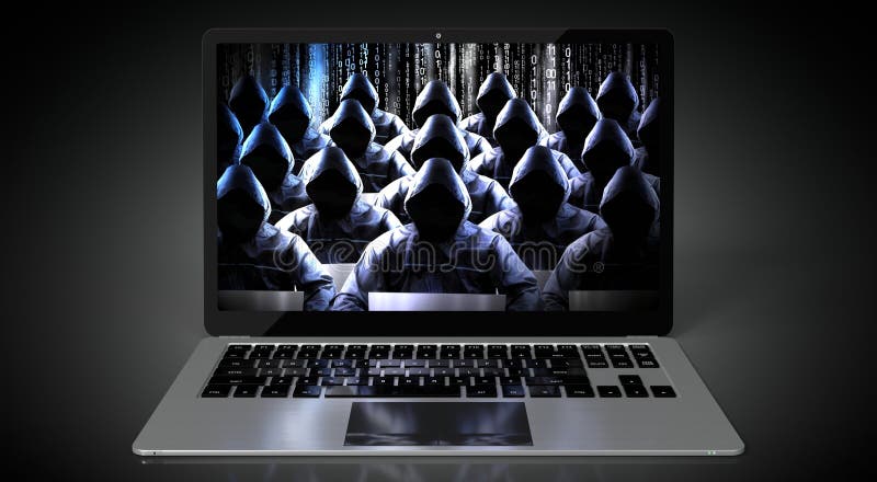 Anonymous Hooded Hackers on Laptop Screen Stock Illustration ...