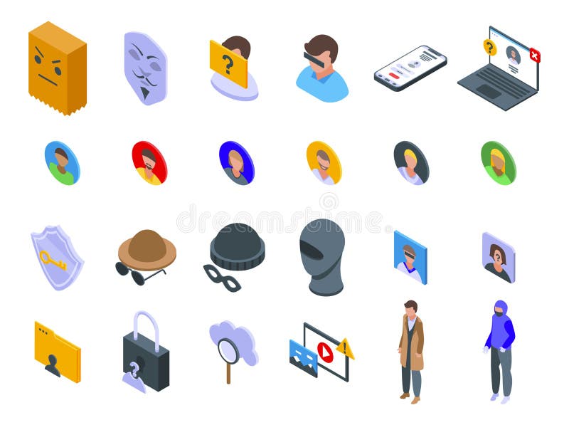 Anonymous Icons Set Isometric Vector. Human Hidden Stock Vector ...