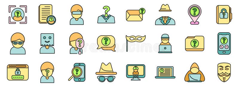 Anonymous Icons Set Vector Color Line Stock Vector - Illustration of ...