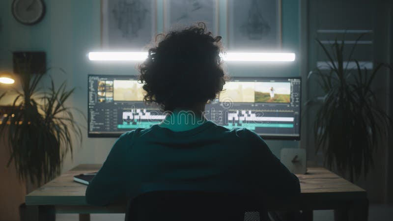 Video Editor Working Remotely from Home Stock Image - Image of late ...