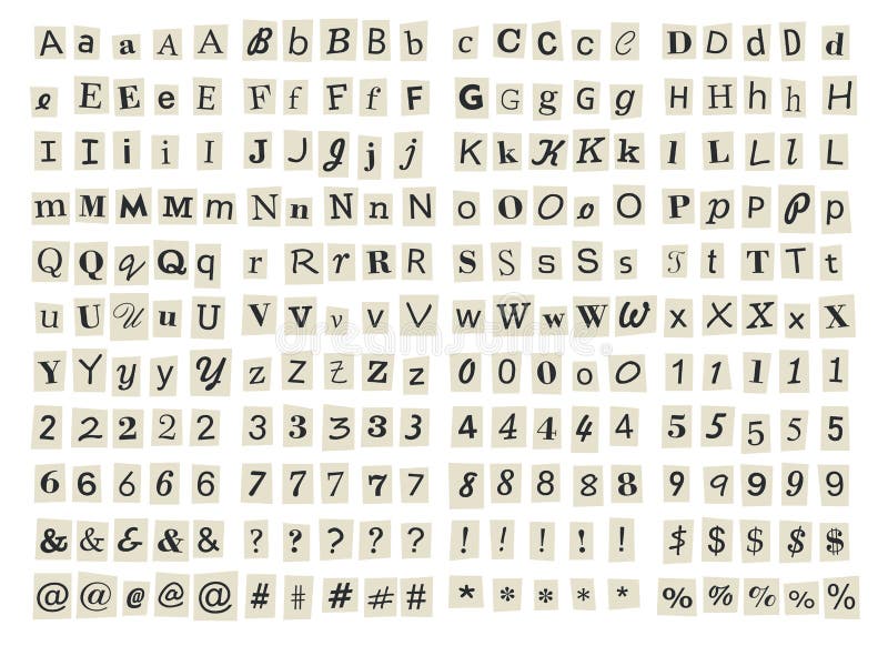 Anonymous Newspaper Letters and Numbers Set. Vector Stock Illustration ...