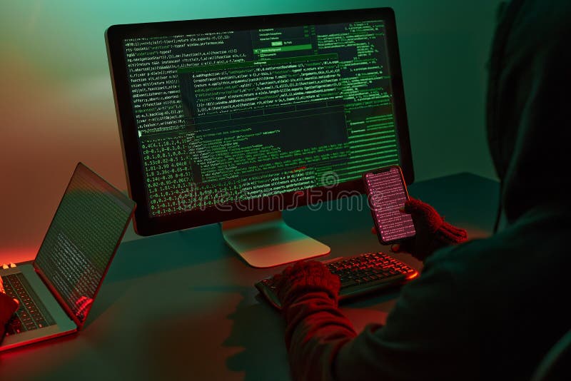 Anonymous People Using Computer and Programming To Break Code. Cyber Security Threat. Internet ...